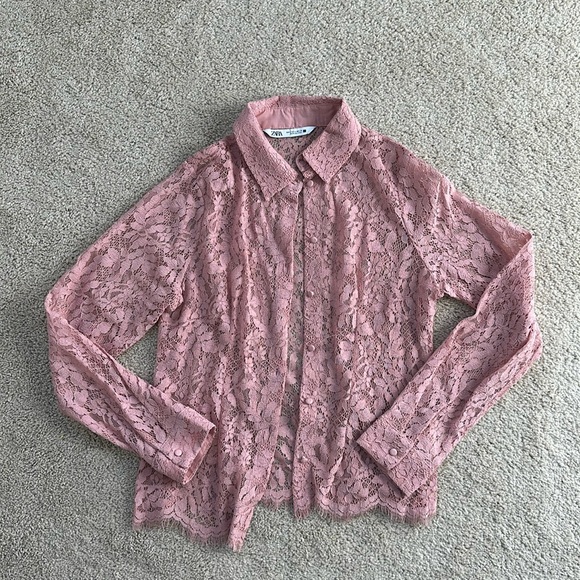 Tops | Zara Lace Button Up Blouse | Poshmark